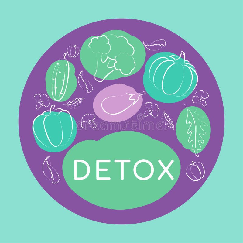 Detox Time Round Banner with Vegetables Hand Drawn. Stock Vector ...