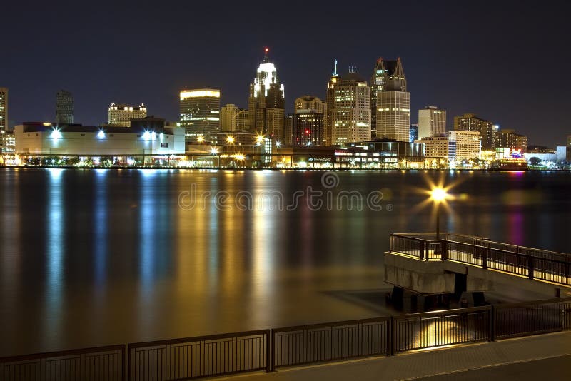 Detroit downtown by night stock photo. Image of success - 9247512