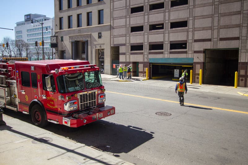 Detroit Fire Department Truck On The Streets Of Downtown Detroit