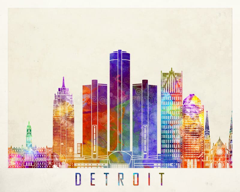 Detroit Skyline Linear Style with Rainbow Stock Illustration ...