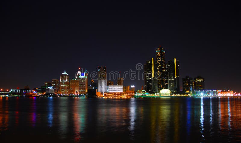 Detroit, Michigan at night stock image. Image of scene - 5871425