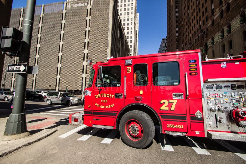 Detroit Fire Department Truck On The Streets Of Downtown Detroit