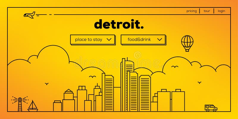 Detroit Modern Web Banner Design with Vector Linear Skyline Stock ...
