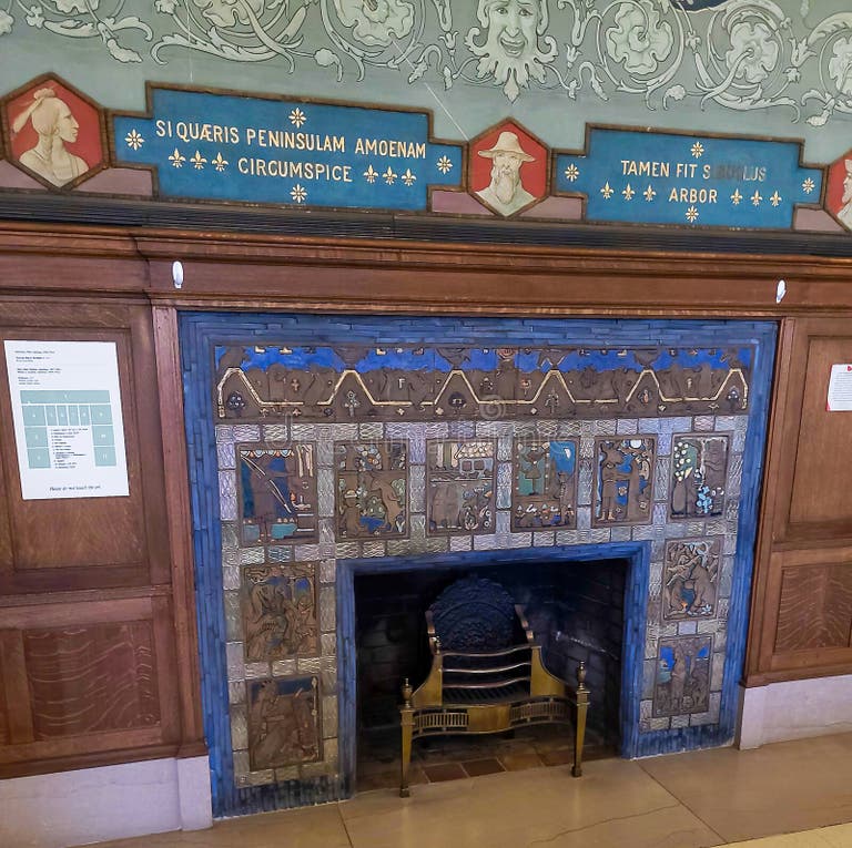 Detroit Public Library Fireplace Stock Photo - Image of interior ...