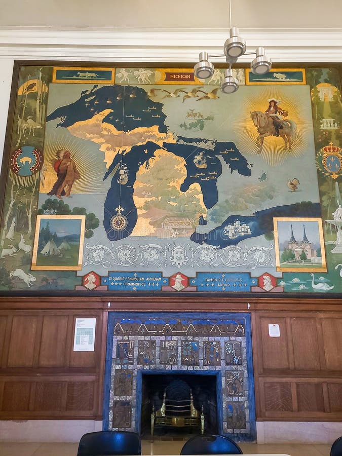 Detroit Public Library Fireplace Stock Photo - Image of modern ...