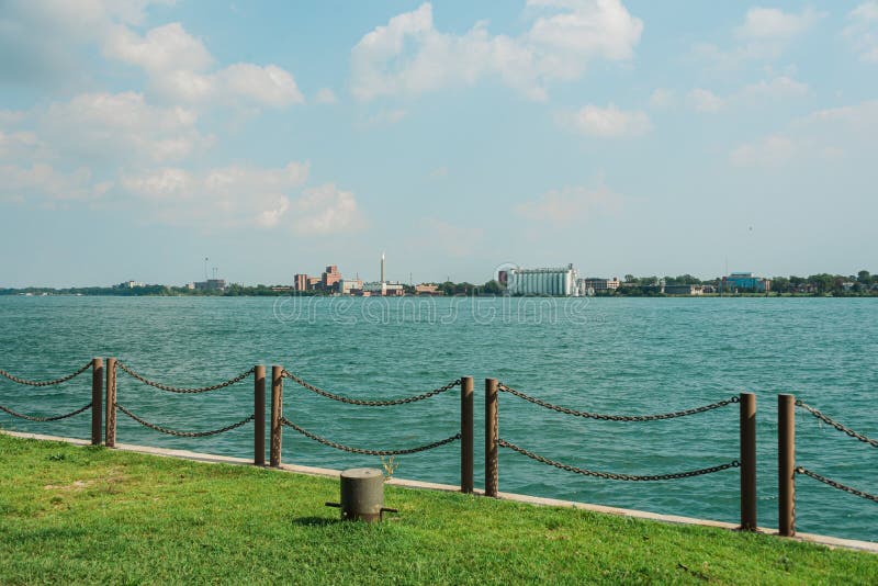 The Detroit River, at Milliken State Park in Detroit, Michigan Stock ...