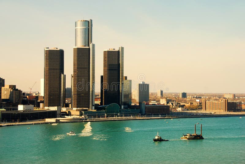 Detroit riverfront stock image. Image of downtown, industrial - 5007423