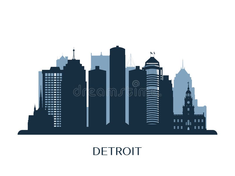 Detroit skyline silhouette stock vector. Illustration of black - 79608513