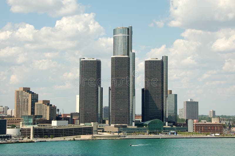 Detroit Skyline with Three Towers Stock Photo - Image of landmark ...