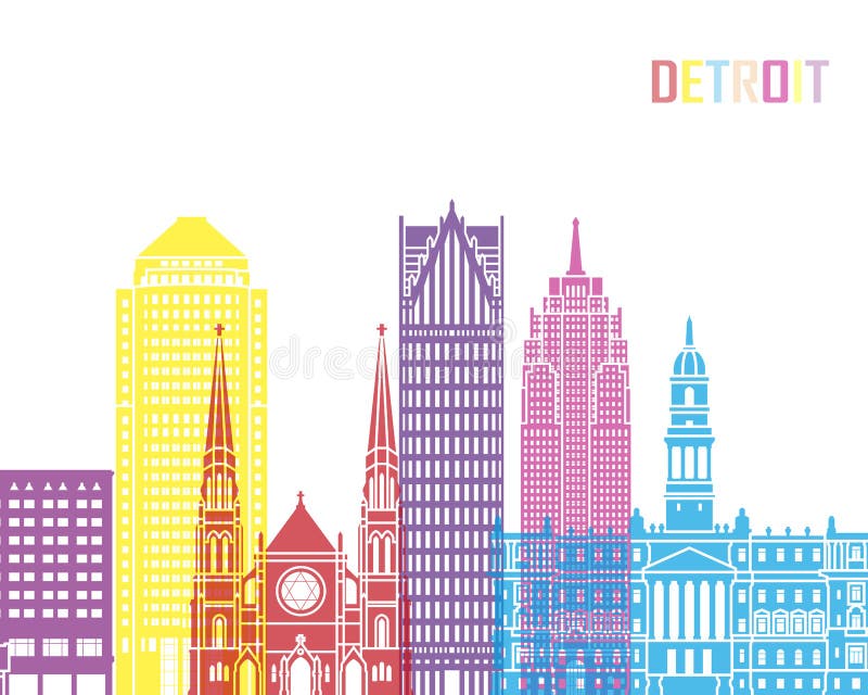 Detroit Skyline Linear Style with Rainbow Stock Illustration ...