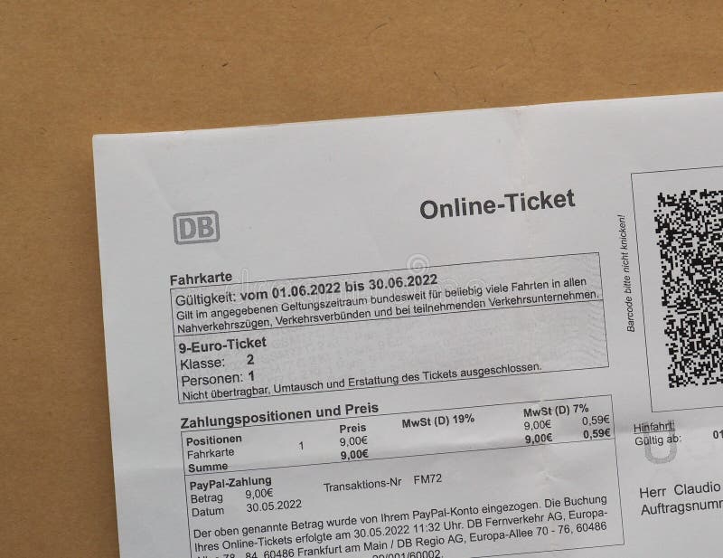Deutsche Bahn 9-Euro Ticket Editorial Stock Image - Image of deutsche ...