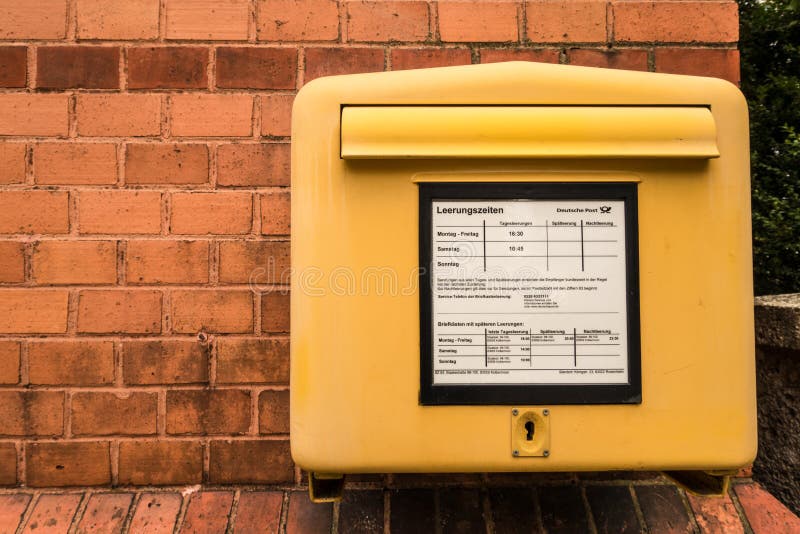 Deutsche Post mailbox editorial photography. Image of yellow - 42369957