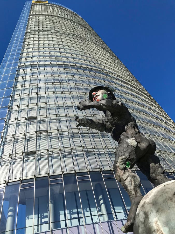 Deutsche Post Tower with the Sculpture -Mercurius- by Markus Lupertz in ...