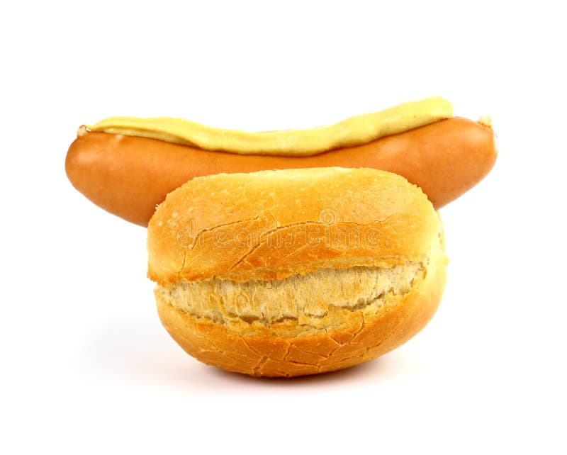 Deutsche Wurst Mit Brötchen Und Senf Stockfoto - Bild von hintergrund ...