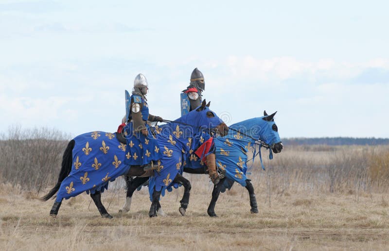 Deux Chevaliers De Cheval Dans Le Domaine Photo stock éditorial - Image ...