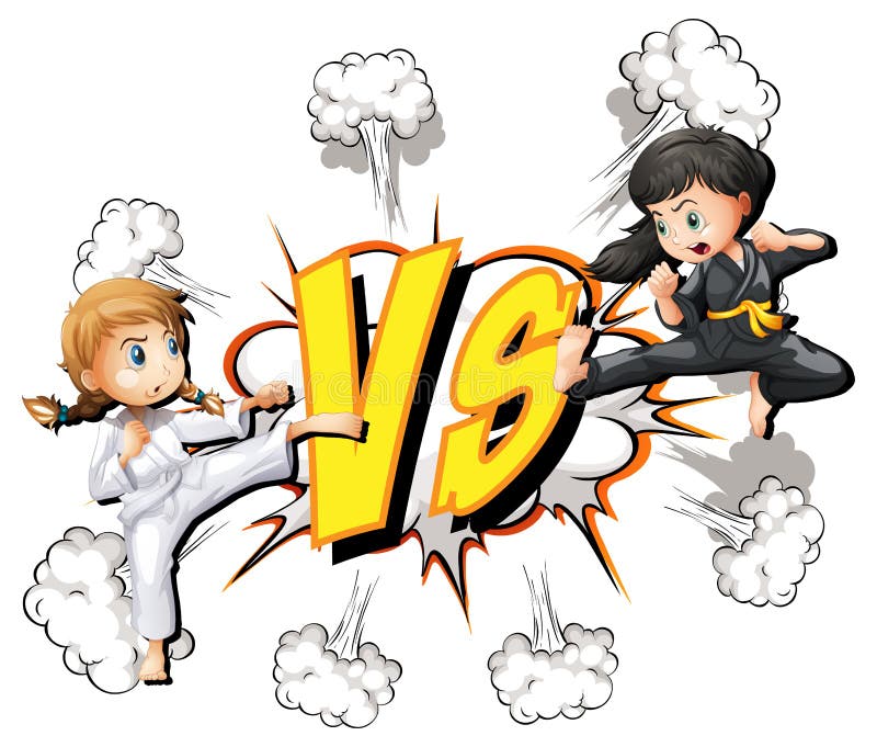 Deux Filles Se Battant Sur Fond Blanc Illustration De Vecteur