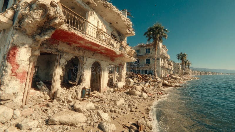 Devastated Beachfront Buildings with Visible Hurricane Damage and ...