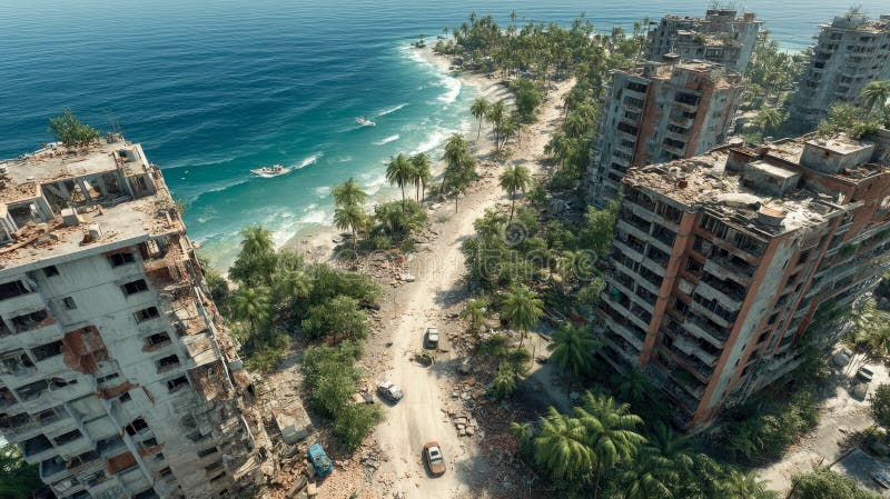 Devastated Beachfront Buildings with Visible Hurricane Damage and ...
