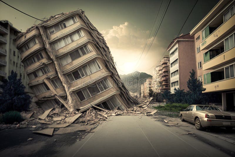 A Devastated City, the Aftermath of a Powerful Quake, with Destruction ...