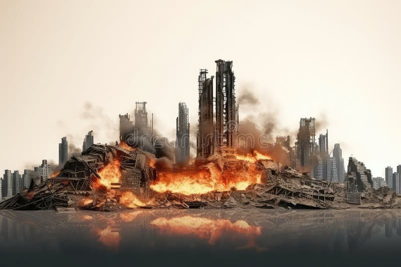 Devastated City after Fiery Disaster Stock Illustration - Illustration ...