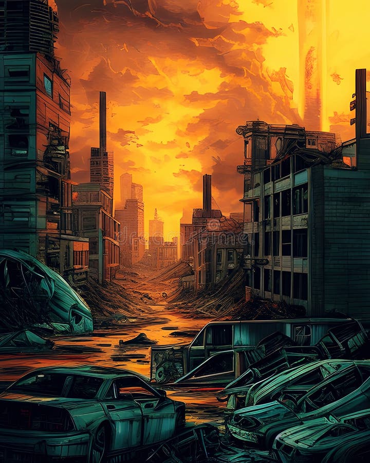 Devastated Cityscape after Nuclear War, Generative Ai Stock ...