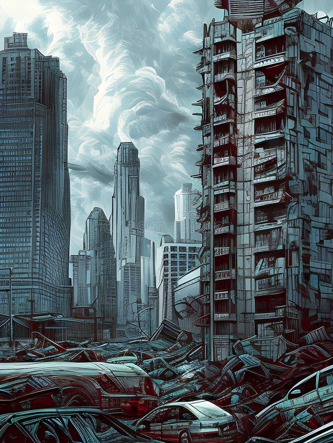 Devastated Cityscape after Nuclear War, Generative Ai Stock ...