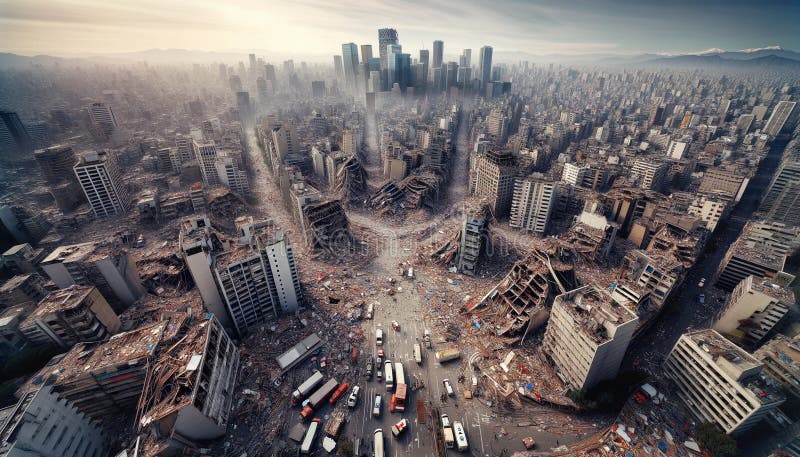 Devastated Cityscape Revealed after Severe Earthquake Stock Photo - Image of buildings ...