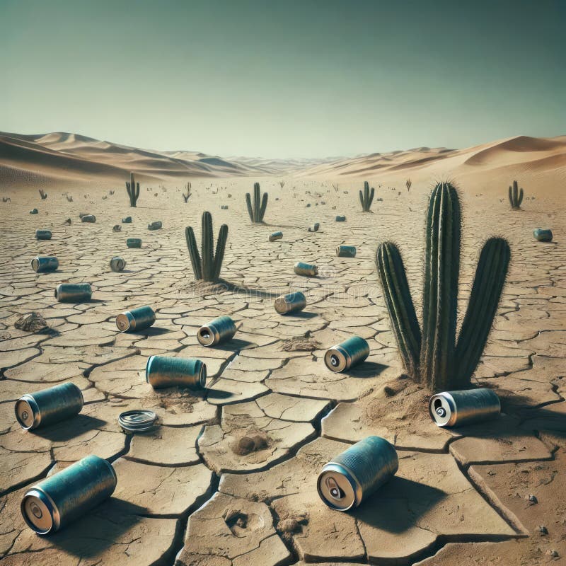 A Devastated Desert with Scattered Aluminum Cans. Stock Photo - Image ...