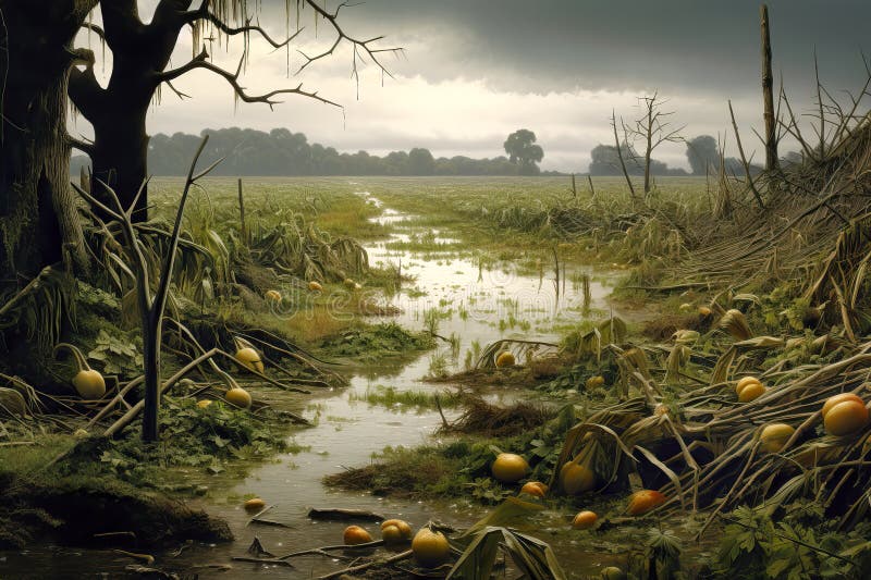Destroyed Field after a Flood, AI Generated Stock Illustration ...