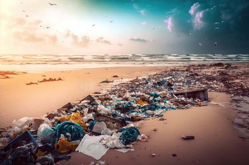 Devastated Image of Beach Full of Rubbish. Environmental Conservation ...