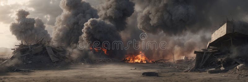 Devastated Landscape after a Catastrophic Event during Dusk Stock ...