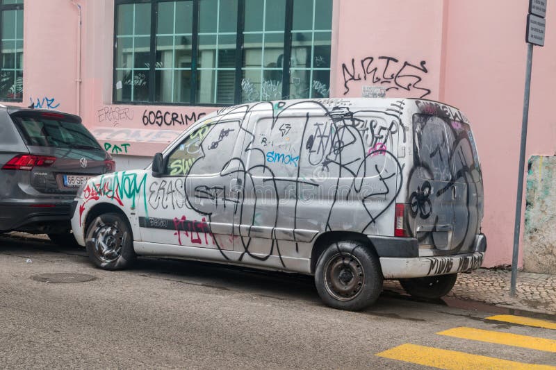Devastated sprayed car editorial stock image. Image of outdoor - 274220734