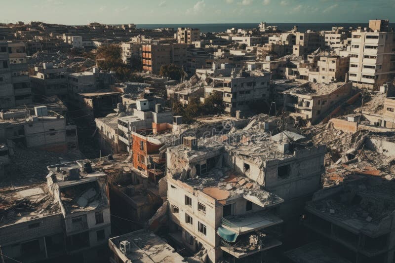 Devastated Urban Landscape with Collapsed Buildings. Concept of War ...