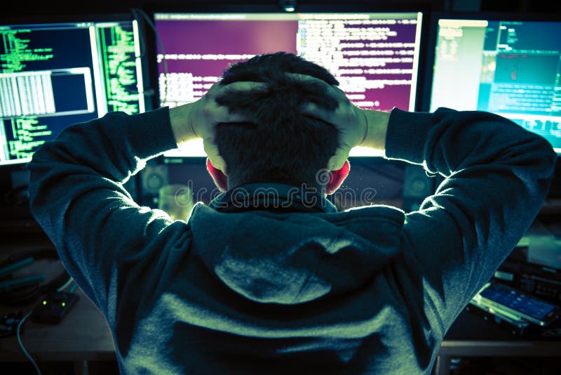 Devastated Young Hacker stock photo. Image of networking - 67130616
