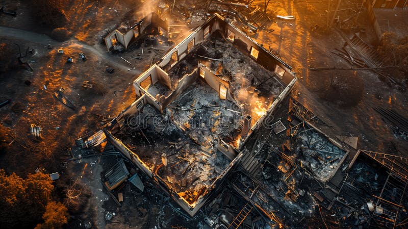 Devastating Aerial View of Home in Ruins from a Fire. Generative AI ...