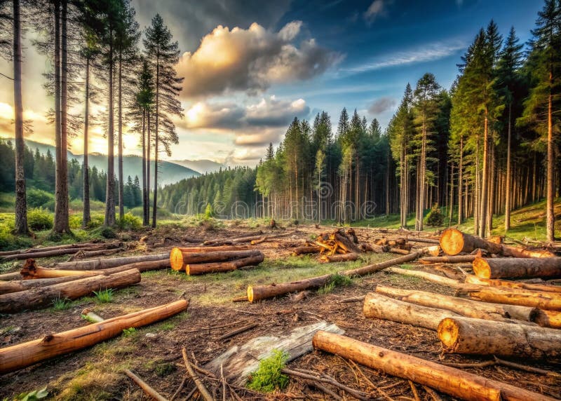 The Devastating Aftermath of Deforestation Harvested Wood and Logs ...