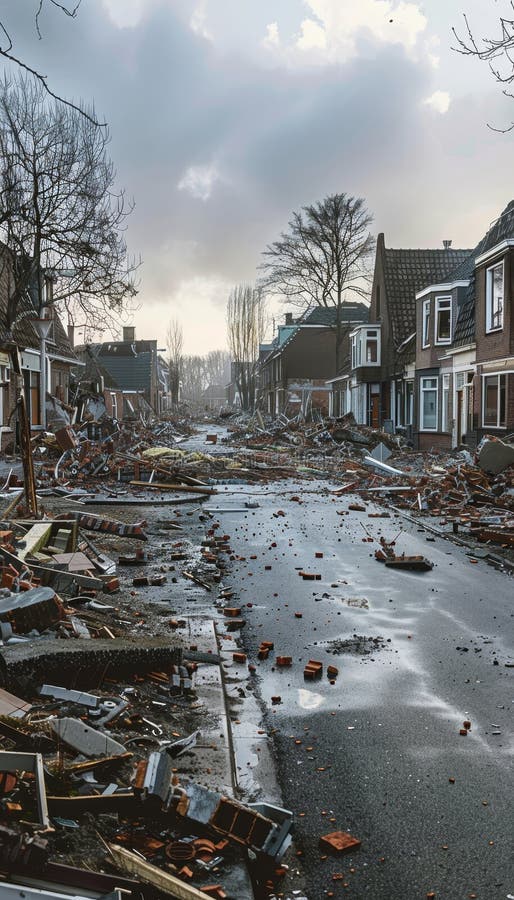 Devastating Aftermath of Destruction in a Dutch Suburban Street with ...