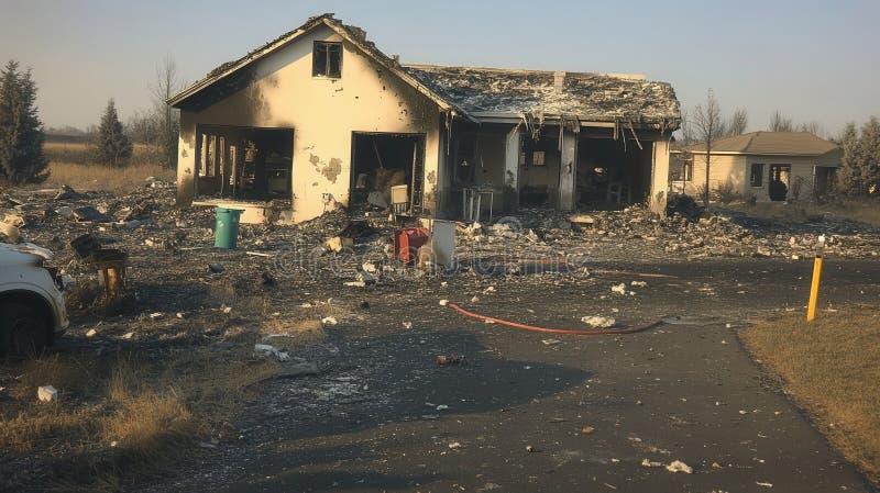 Devastating Aftermath of a Destructive Fire Burning Down a House Stock ...