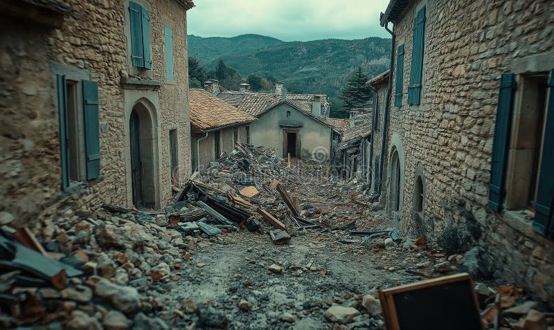 Devastating Aftermath of Earthquake in Abandoned Village with Rubble ...