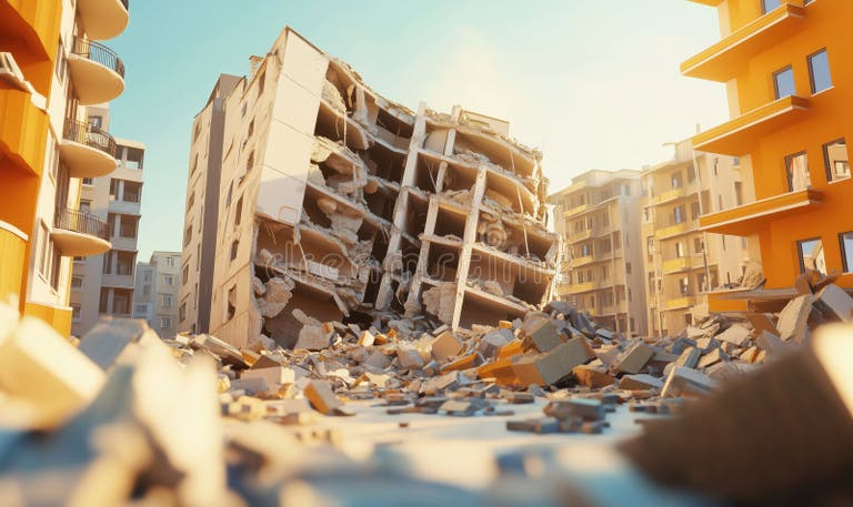 Devastating Aftermath of Earthquake with Collapsed Building and Debris ...