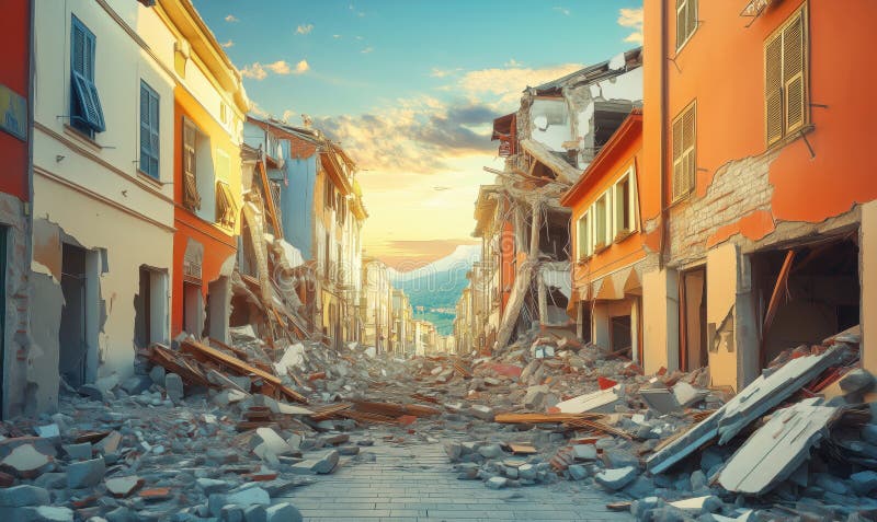 Devastating Aftermath Earthquake Urban Street Collapsed Buildings ...