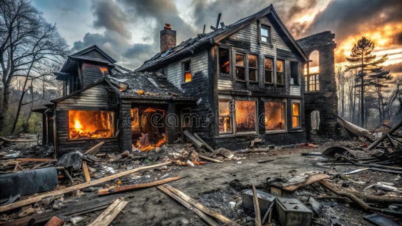 Devastating Aftermath of a House Fire Charred Ruins and Broken Windows ...
