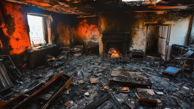 Devastating Fire Engulfing a Residential House at Sunset Stock ...