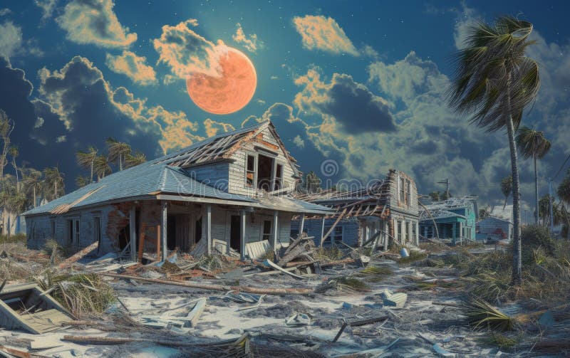 The Devastating Aftermath of a Hurricane, with Houses Reduced To Ruins ...