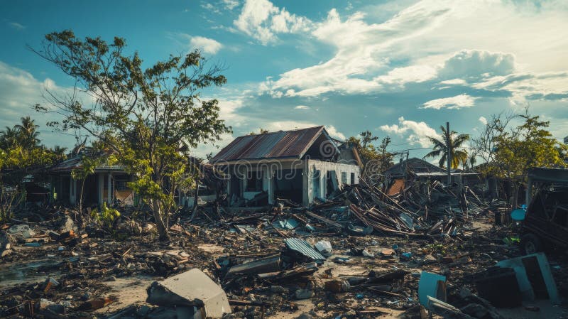 Devastating Aftermath of a Hurricane a Realistic Image of House Ruins ...