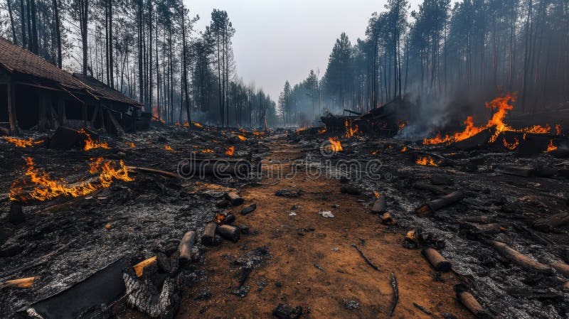 Devastating Aftermath of a Raging Wildfire Burning Trees and Houses ...