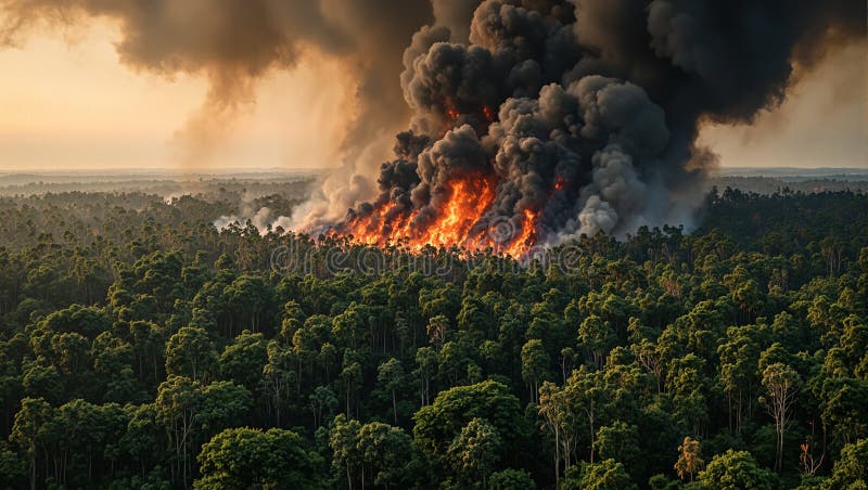 Devastating Amazon Rainforest Wildfire with Thick Black Smoke and ...