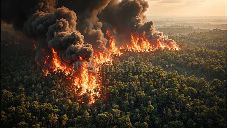 Devastating Amazon Rainforest Wildfire with Thick Black Smoke and ...