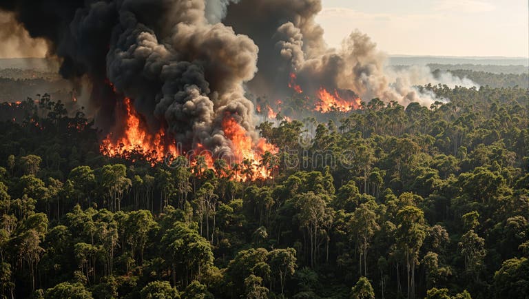 Devastating Amazon Rainforest Wildfire with Thick Black Smoke and ...