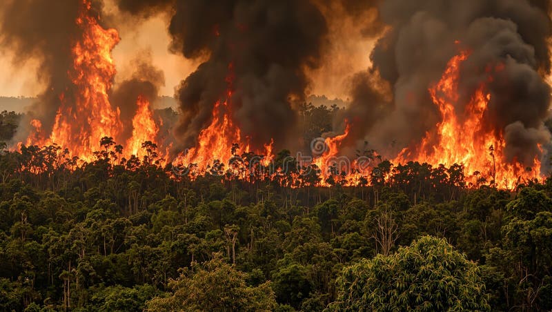 Devastating Amazon Rainforest Wildfire with Thick Black Smoke and ...
